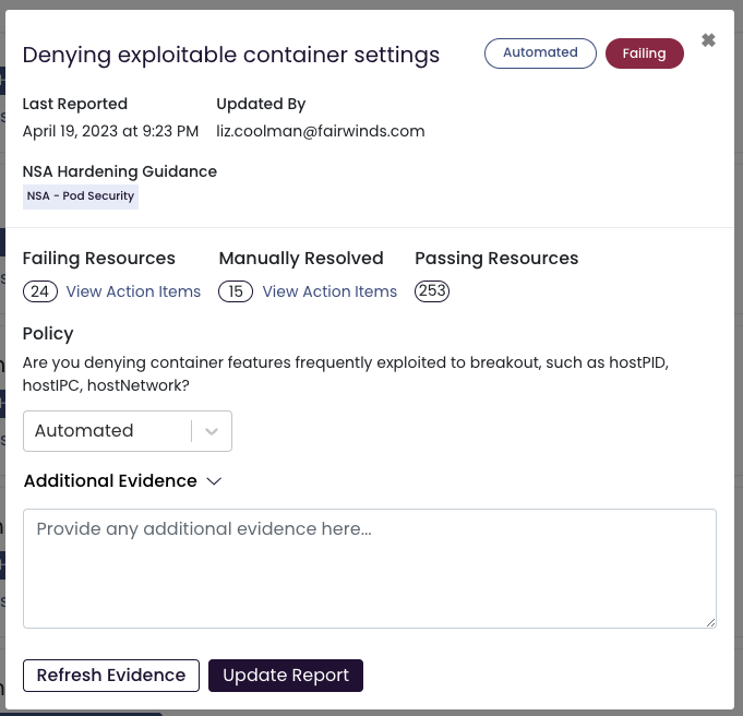 NSA Hardening Guidance Compliance Report in Fairwinds Insights